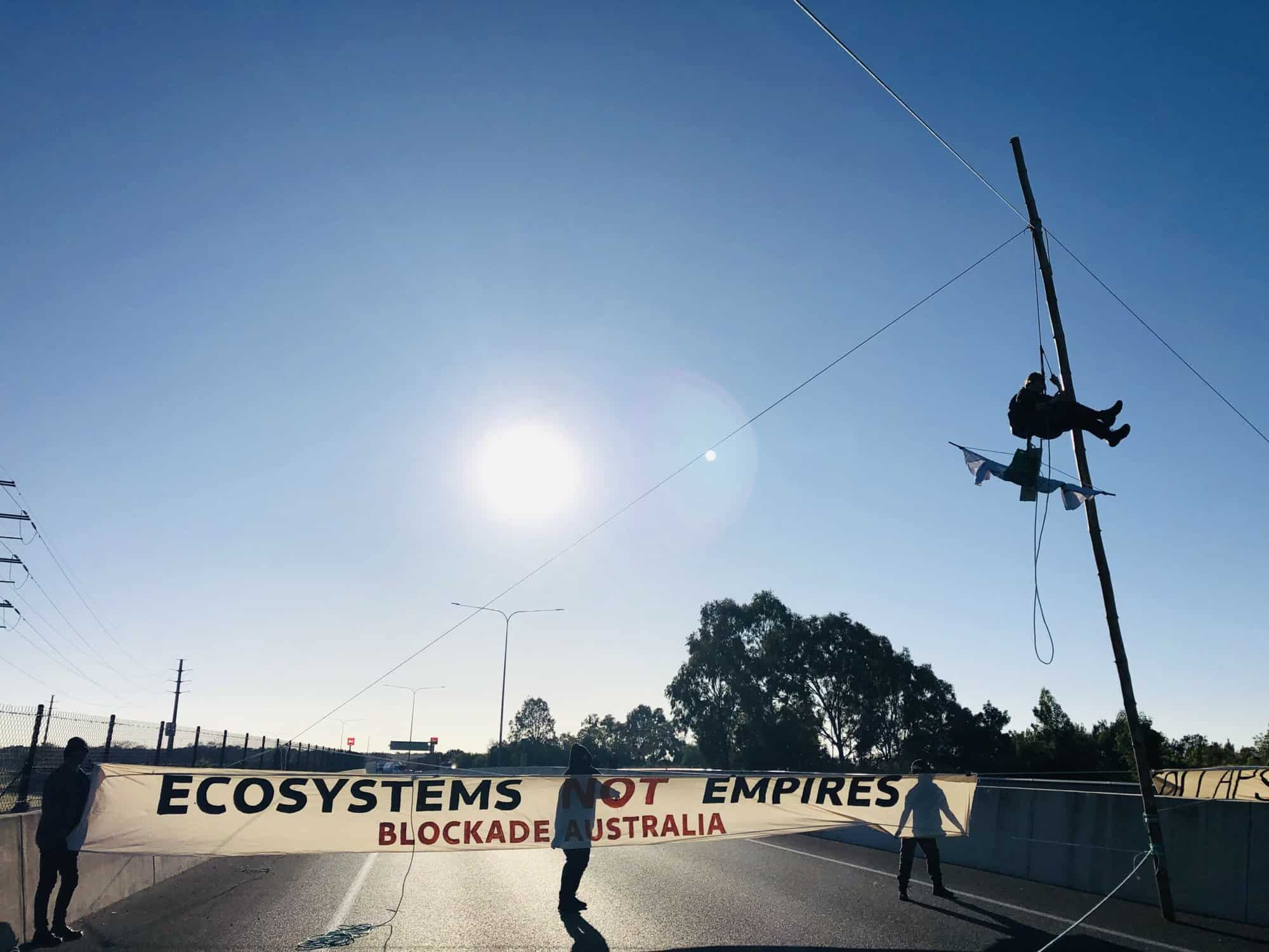 Port of Brisbane Blockaded by a person with a pole and ropes - Blockade ...
